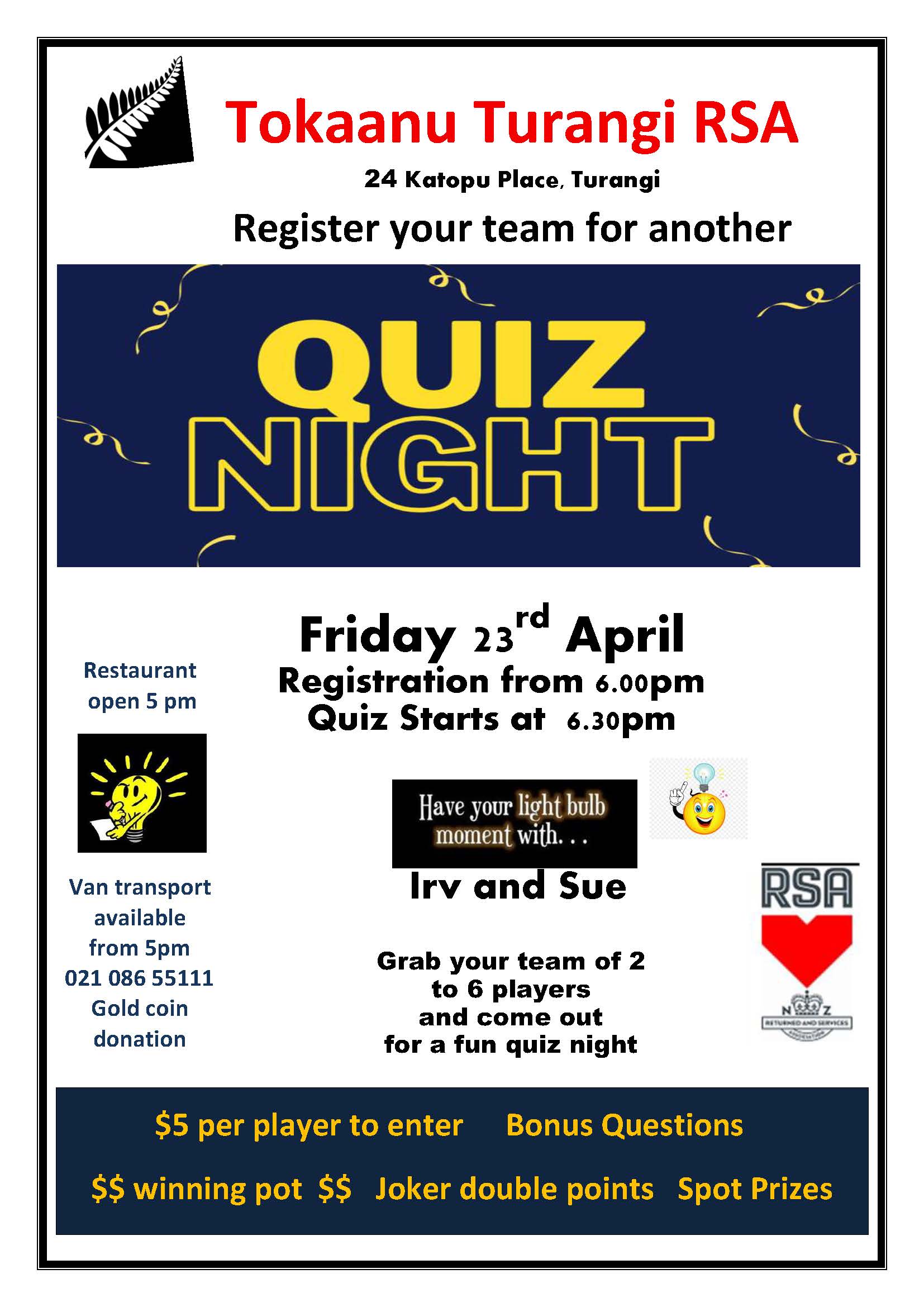 Tokaanu-Turangi RSA| Community Club Restaurant